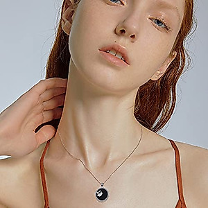 SFERT 925 Sterling Silver Ginkgo Leaf Onyx Round Pendant Necklace