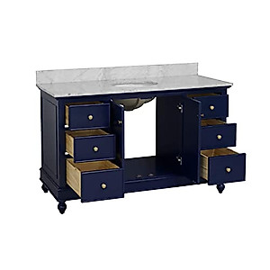 Kitchen Bath Collection Bella 60-inch Single Bathroom Vanity (Carrara/Royal Blue): Includes Royal Blue Cabinet with Authentic Italian Carrara Marble Countertop and White Ceramic Sink