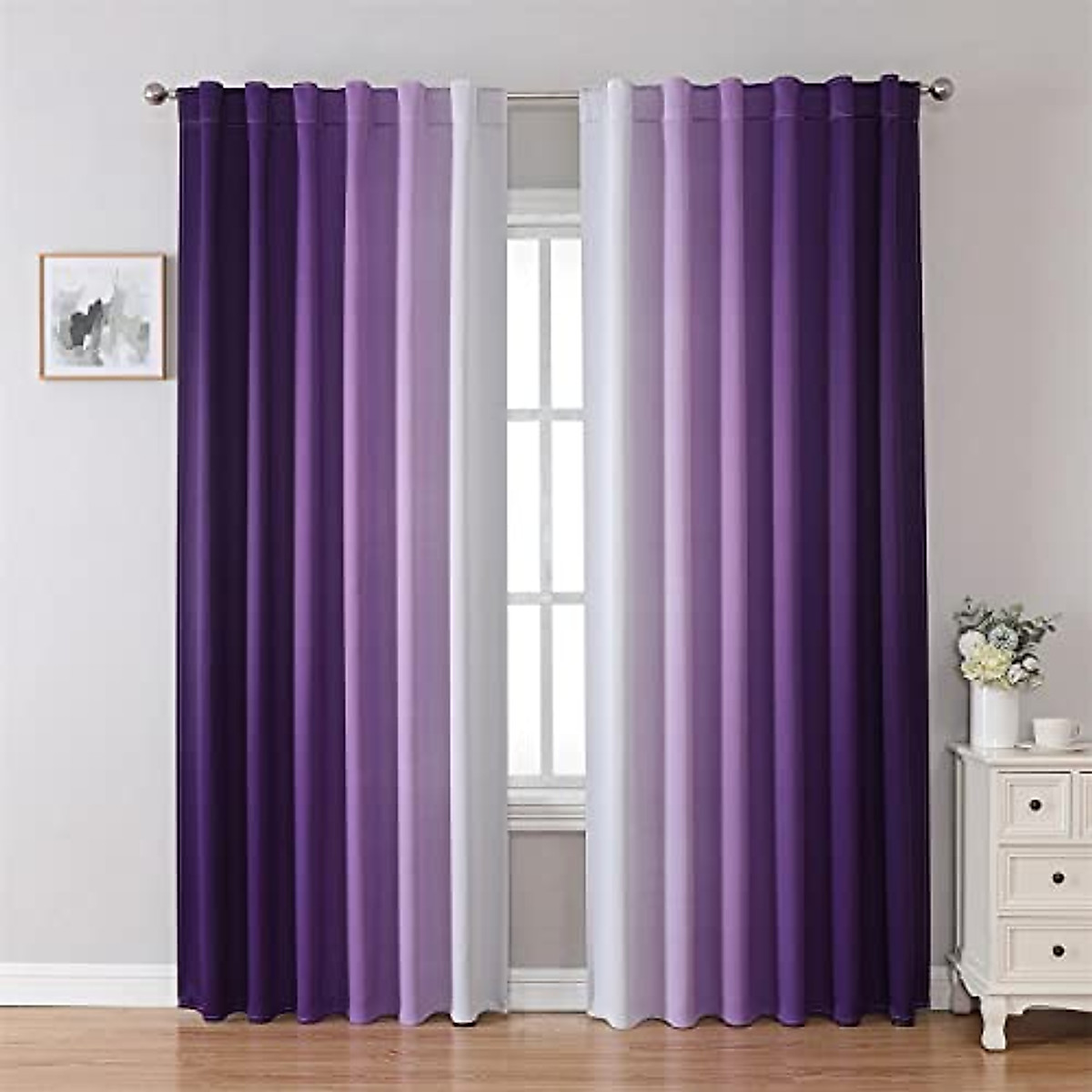 MIUCO Blackout Curtains & Drapes for Bedroom Living Room 84 Inches Long Purple and White Room Darkening Ombre Curtains Rod Pocket & Back Tab Curtains Thermal Insulated Light Blocking 2 Panels Set