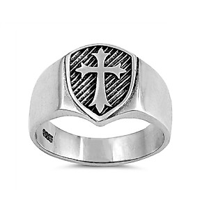 CloseoutWarehouse 925 Sterling Silver Medieval Cross Shield Ring Size 11