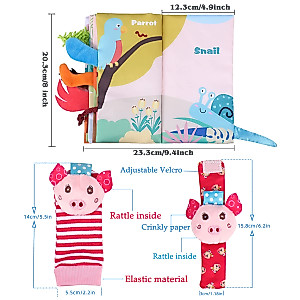Baby Soft Book & Wrist Rattles for Babies 0-6 Months Toys,Baby Rattle Socks, Crinkle Books for Babies