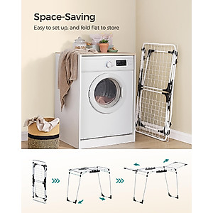 SONGMICS Clothes Drying Rack Foldable, Gullwing Laundry Drying Rack, Space-Saving, 22.2 x 68.1 x 38 Inches, Sock Clips, Metal Structure, for Clothes, Towels, Linens, Indoor, Outdoor White ULLR518W01