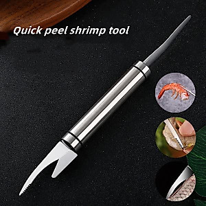 5 in 1 Multifunctional Shrimp Line Fish Maw Knife with Fishbone Forceps, 304 Stainless Steel Shrimp Peeler,Fish Scale Remover, Kitchen Fish and Shrimp/Duck Intestine Cleaner (2)