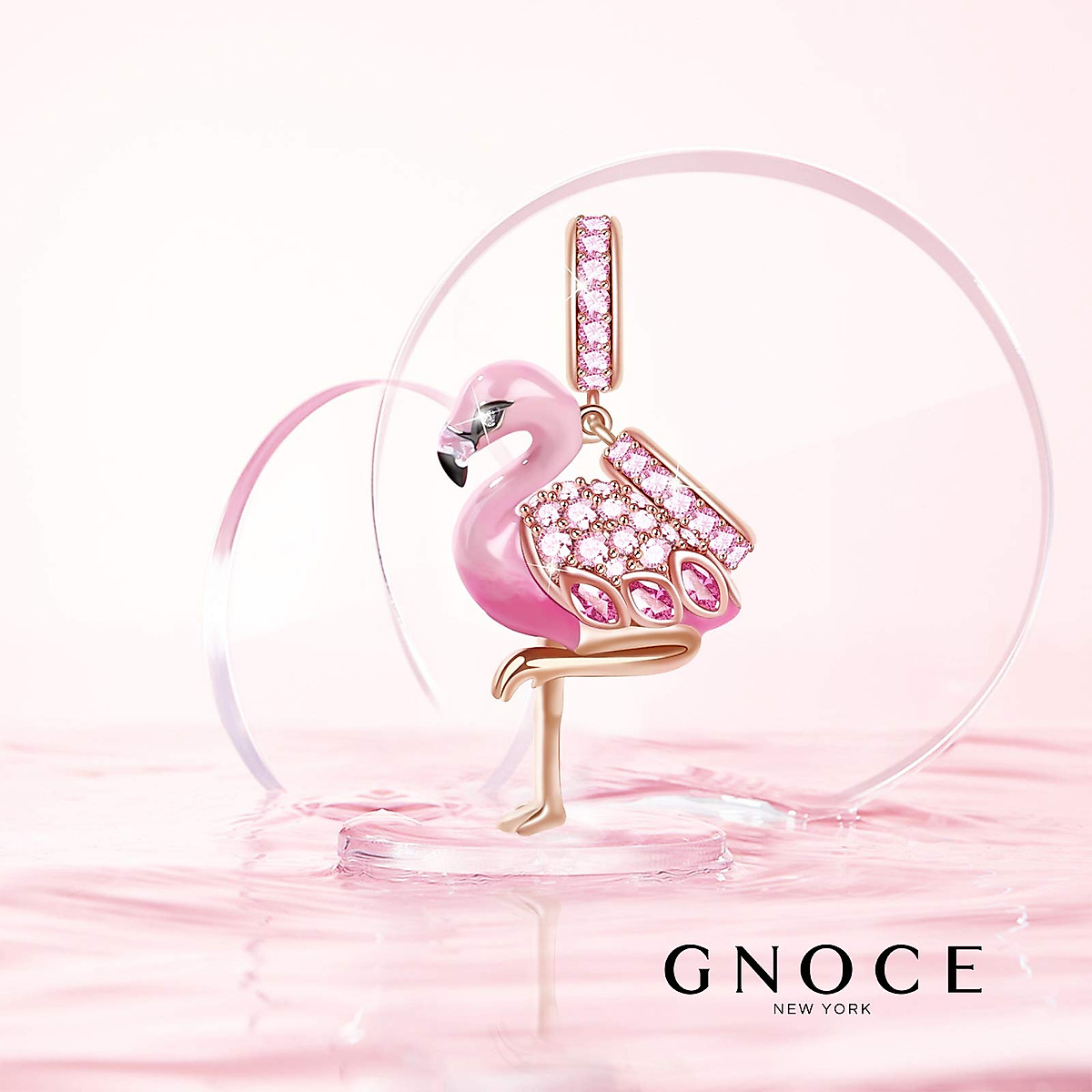 GNOCE Flamingo Dangle Charm 925 Sterling Silver 18K Pink Pendant Charms Bead For Bracelet/Necklace Rose Gold Plated For Women Mother's Day