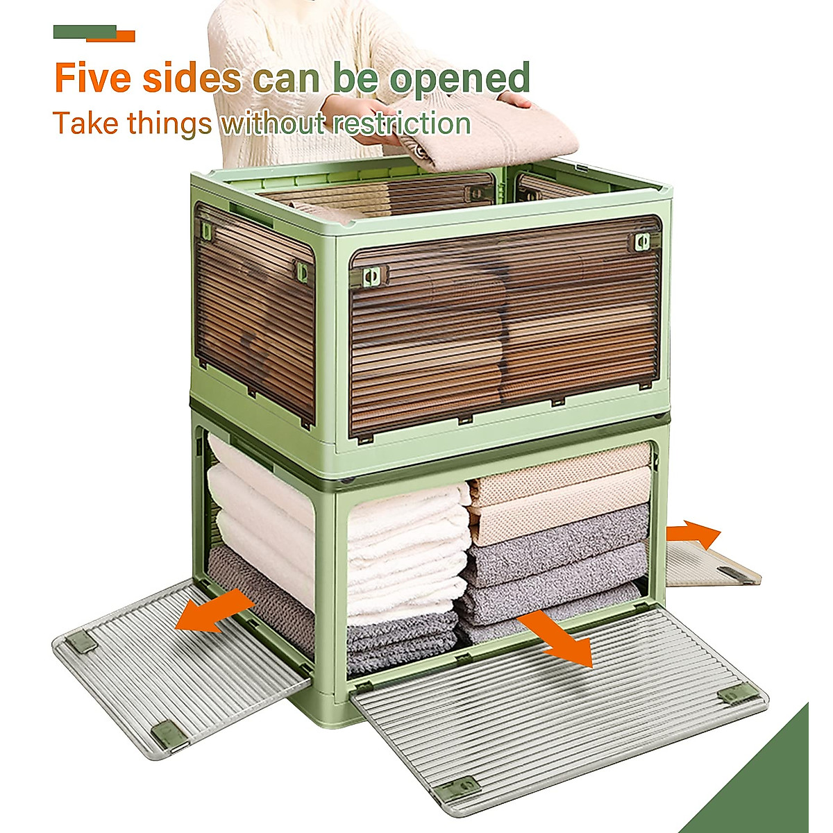 ACPOP Closet Organizers and Storage, 15Gal Collapsible Storage Bins with Lids, Stackable Storage Box, Plastic Foldable Container Trunk Car Organizer for Home, Ofiice, Camping(GREEN, 1Pcs)