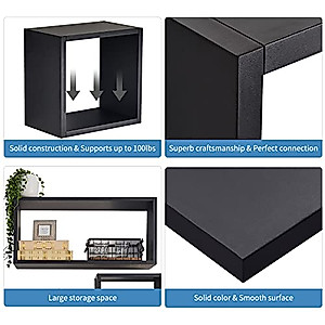 Kaboon Wall Mount Shelf Set of 4, Black Shelves for Space Discovery Home and Commercial Use, Large Size Shelves Set, Black