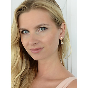 Mariell Clip On Gold Wedding Earrings for Brides, Round Pearl Drop Clip-On CZ Bridal Earring for Women