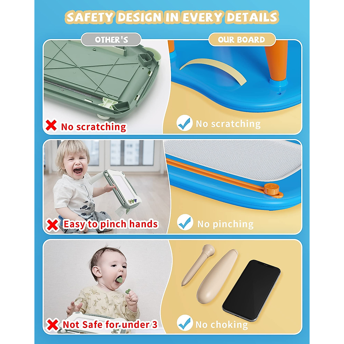 Magnetic Drawing Board, Doodle Board for Toddlers Toys Age 1-2, Magnetic Writing Board, Preschool Learning and Educational Toys for 1 2 3 Years Old Girl Boy, Gift for Birthday Christmas New Year(Blue)