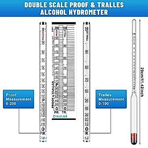Alochol Hydrometer Kit for Distilled Spirits Brandy Liquor Whiskey Moonshine: 2X Alcohol Hydrometers 0-100% ABV Proof Tralle 0-200 Double Scales,100ml Glass Cylinder Test Jar Accessories Storage Box