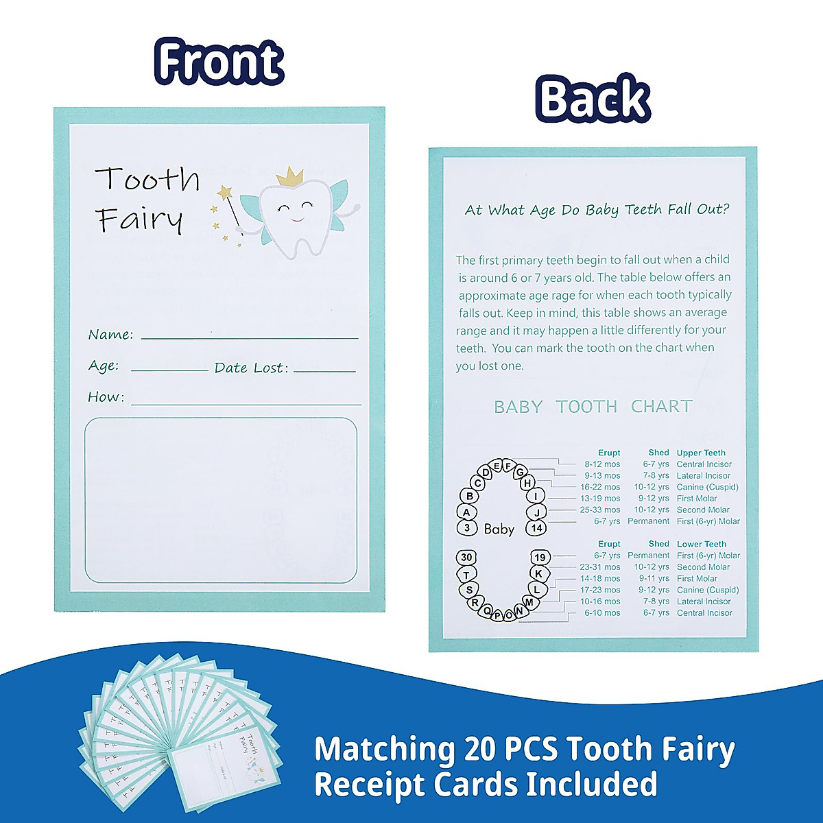 BALAPET Tooth Fairy Pillow for Boys with 20 PCS Tooth Fairy Receipt Cards, 13" Hx 6" W Tooth Pillow with Pocket for Tooth Fairy, Gift for Girl and Boys