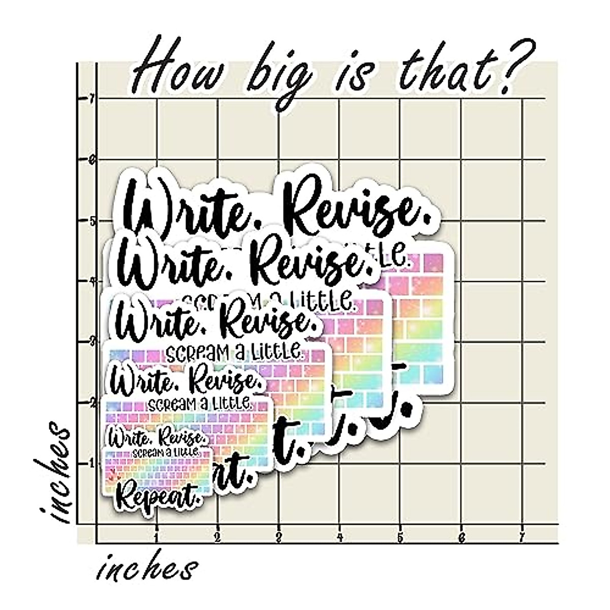 Miraki Write Revise Scream A Little Repeat Sticker, Writing Sticker, Book Lover Sticker, Book Worm Sticker, Water Assitant Die-Cut Vinyl Funny Decals for Laptop, Phone, Water Bottles, Kindle Sticker