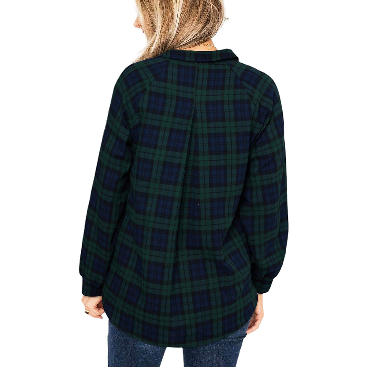 Remidoo Women's Long Sleeve Tie Knot Collared Button Down Plaid Flannel Shirt Green Small