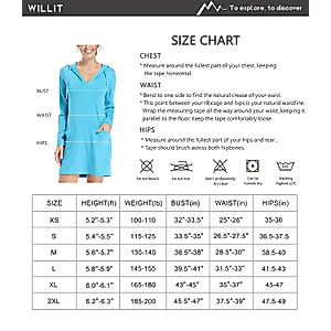 Willit Women's Long Sleeve Cotton Swim Cover Up UPF 50+ SPF Dress Hooded with Pockets Sun Protection Beach Coverup Black L