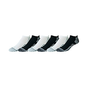 Amazon Essentials Men's Performance Zone Cushion Athletic Tab Socks, 6 Pairs, Black/White, 6-12