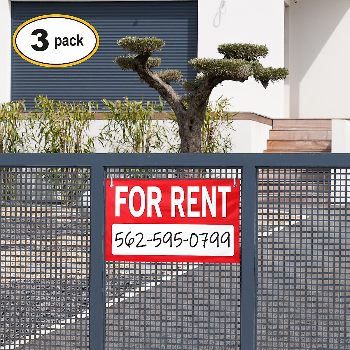 Greenyef Graphics For Rent 13 oz Heavy Duty Vinyl Banner - 3 Pack - DIY Sign for Business, House Indoor/Outdoor Single-Sided with Metal Grommets | 12x21” Red & White