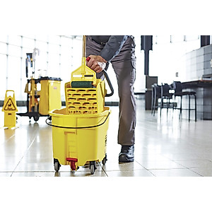 Rubbermaid Commercial 35Qt WaveBrake 2.0 Side-Press Mopping Bucket and Wringer with Foot Pedal Drain, Yellow, for Professional/Industrial/Business Heavy-Duty Floor Cleaning/Mopping