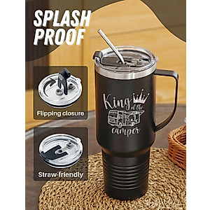 Onebttl RV Camper Gifts Tumbler Coffee Mug, Gifts for Campers, RV Enthusiasts, RV Owners, Outdoors, Picnic, Camping, Stainless Steel Insulated 1180ml/40oz - King of the Camper