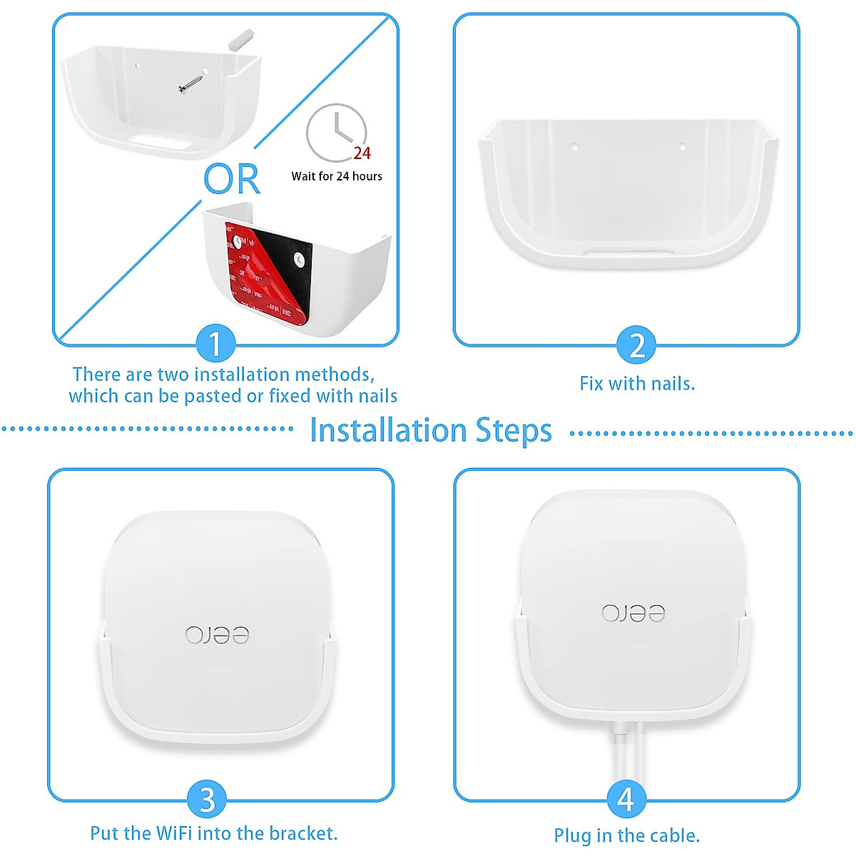 Huafly Screwless Wall Mount Bracket for Eero Pro 6E WiFi, VHB Stick On Holder, Strong Adhesive Holder, No Tools No Drilling No Hole (1pcs)