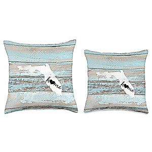 Florida Rustic Home Pride US State Distressed Look Florida Barn Board Shiplap Home Heart Gift Throw Pillow, 18x18, Multicolor