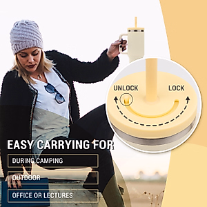 C&Y Company Tumbler With Straw and Handle 40oz, 40oz Tumbler With Silicone Straw, Leakproof Lid, Spill Proof Lid, Insulation Double Wall Stainless Steel Tumbler With Handle (Cream Lemon)