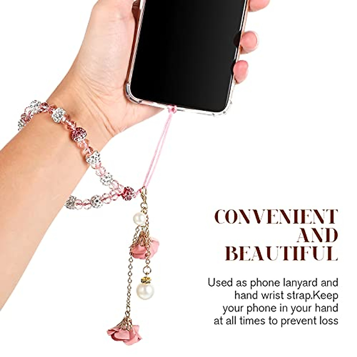 Hemobllo Cell Phone Straps Creative Crystal Flower Pendant Charm Non- slip Phone Lanyard Cute Pocket Keychain Strap for Car Key Purse Decoration (Pink)
