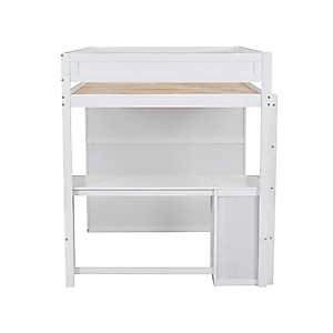 Harper & Bright Designs Full Size Loft Bed with Wardrobes and Desk, Solid Wood Loft Bed Frame with 2 Storage Drawers Cabinet, for Kids Teens Adults (White)