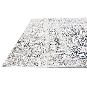 Unique Loom Chateau Collection Traditional, Vintage, Textured, Medallion, Distressed, Victorian Area Rug, 5 ft x 8 ft, Navy Blue/Beige