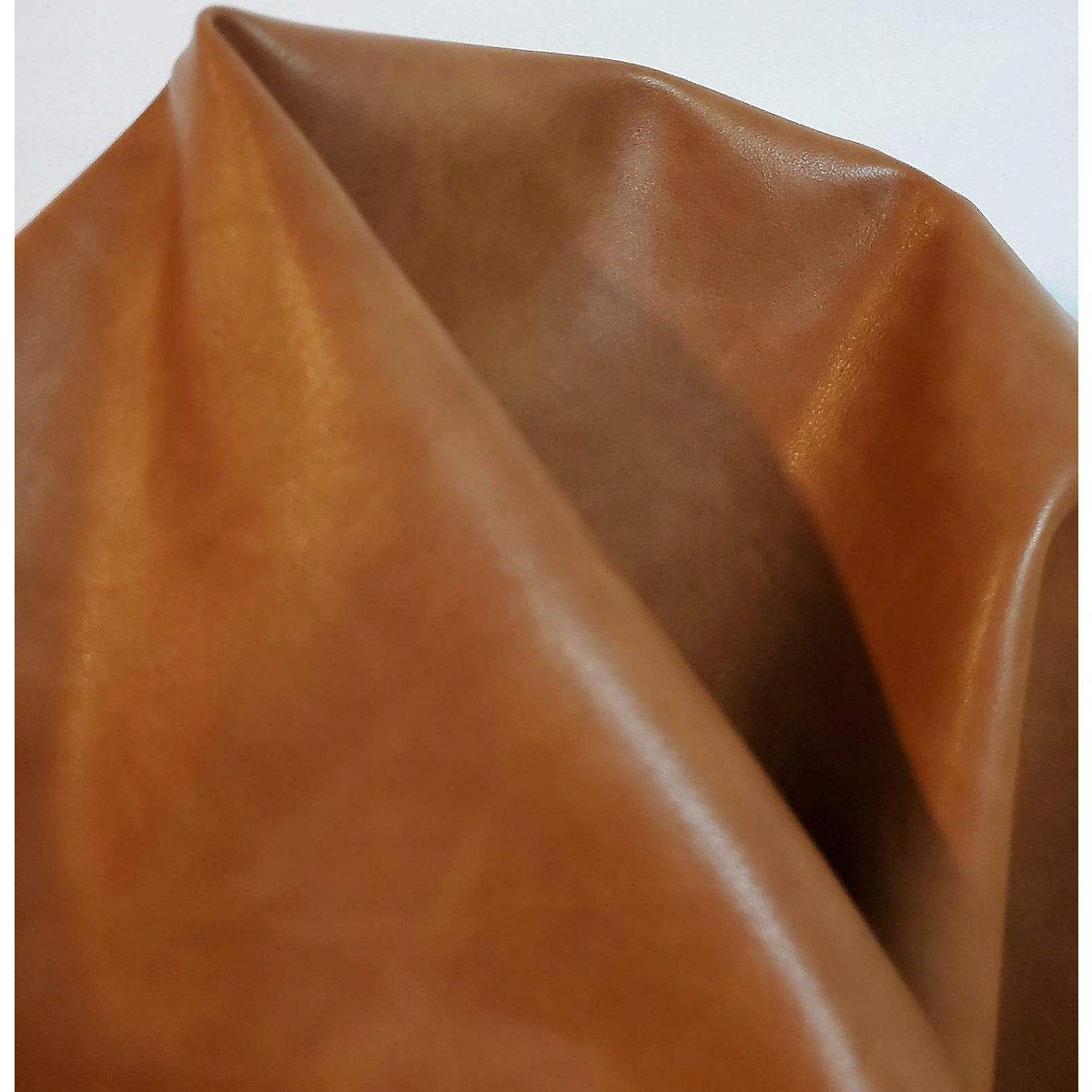 NAT Leathers | British Tan Two Tone Soft Faux Leather Upholstery Fabric (Peta Approved Vegan) | Synthetic PU Pleather 0.9mm Cut by The Yard | Mid Brown 1 Yard (36"x54")