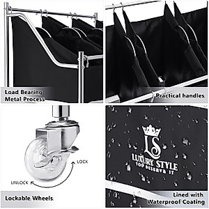 LUXURY STYLE 3- Sections Laundry Sorter, Roling Laundry Cart, Modern Golden Laundry Hamper, 3-Bags Laundry Hamper with Wheels, Laundry Basket, XL Hamper for Clothes, Toys, and Towels (Elegant Silver)