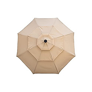 PUPZO 10FT 3 Tiers Sunbrella Patio Solar 32 LED Lighted Umbrella Outdoor with 8 Ribs (KHAKI)