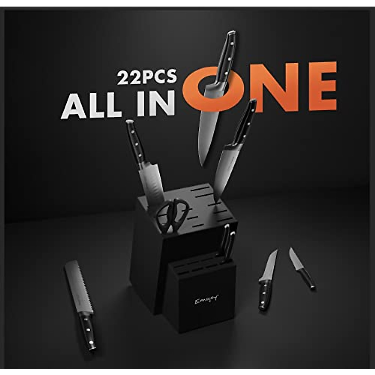 Emojoy 22-Piece Kitchen Knife Set with Block, Include 2-pair Chef Knives, Carving Fork and Sharpener (Dual-Chef Sets)