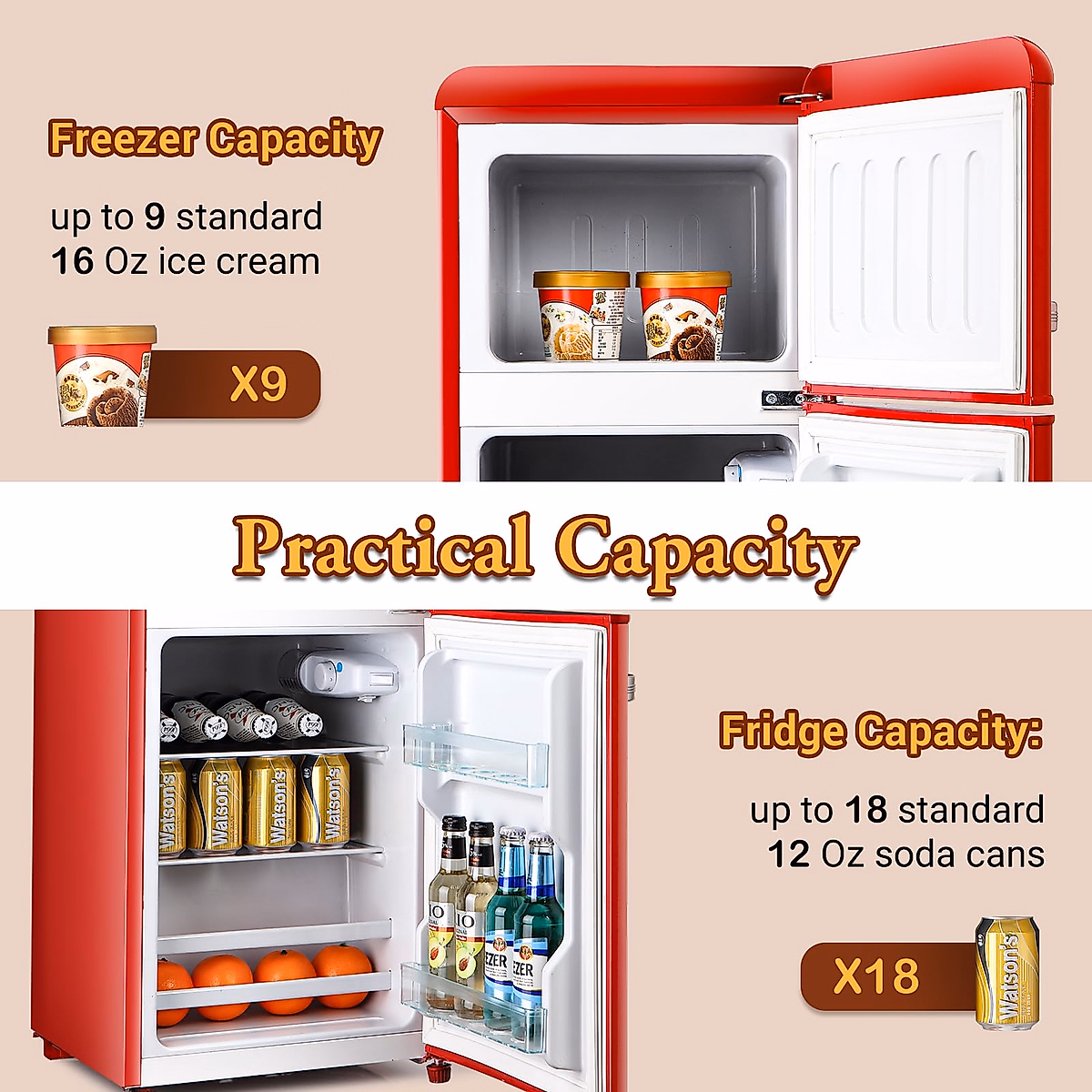 HOPDAY FLS-80G-RED Retro Compact Refrigerator, Red