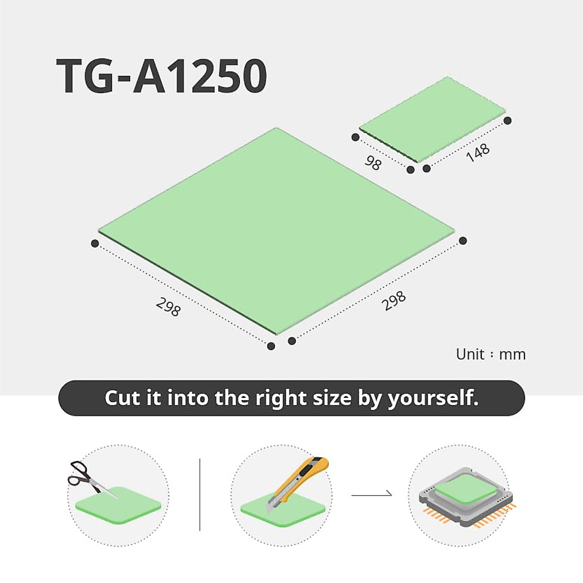 T-Global Technology Thermal Pad 12.5 W/mK, 298X298X3.0mm, TG-A1250 High Thermal Conductivity, Heat Sink Cooling Pad, for PC Laptop/GPU/CPU, Electrical Insulation
