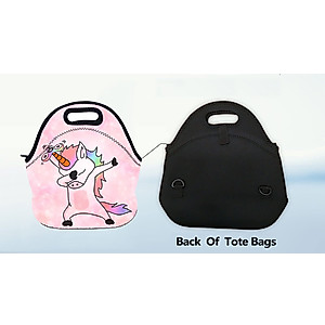 AOTIGO Dab Unicorn Dabbing Dance Neoprene Lunch Bag Insulated Lunch Box Waterproof Lunch Tote Bag with Zipper for Women Kids Boys Girls and Men