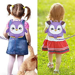 EPLAZA Toddler Leashes Penguin-Like Backpacks with Anti Lost Wrist Link Wristband for 3 to 5 Years Kids Girls Boys Safety (Penguin Light Purple)