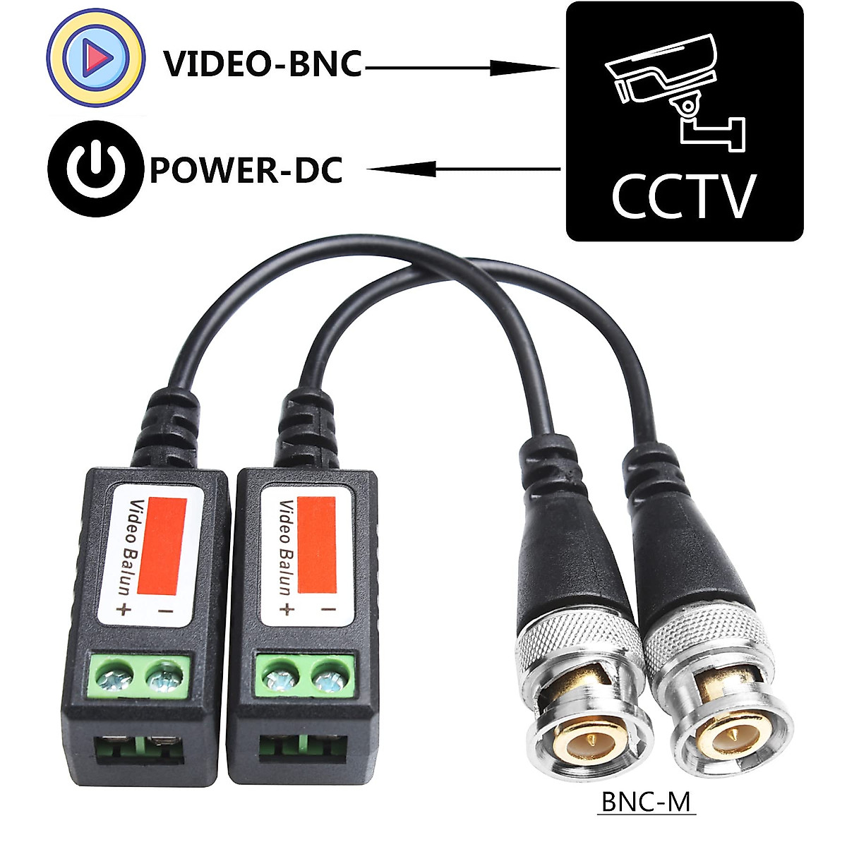 Passive Video Balun Connector 20 Pairs Cat5 HD Mini CCTV BNC Video Balun Transceiver Cable with Lighting Protection and Coax BNC Connector to RJ45 Terminal for CCTV Surveillance Camera Systems