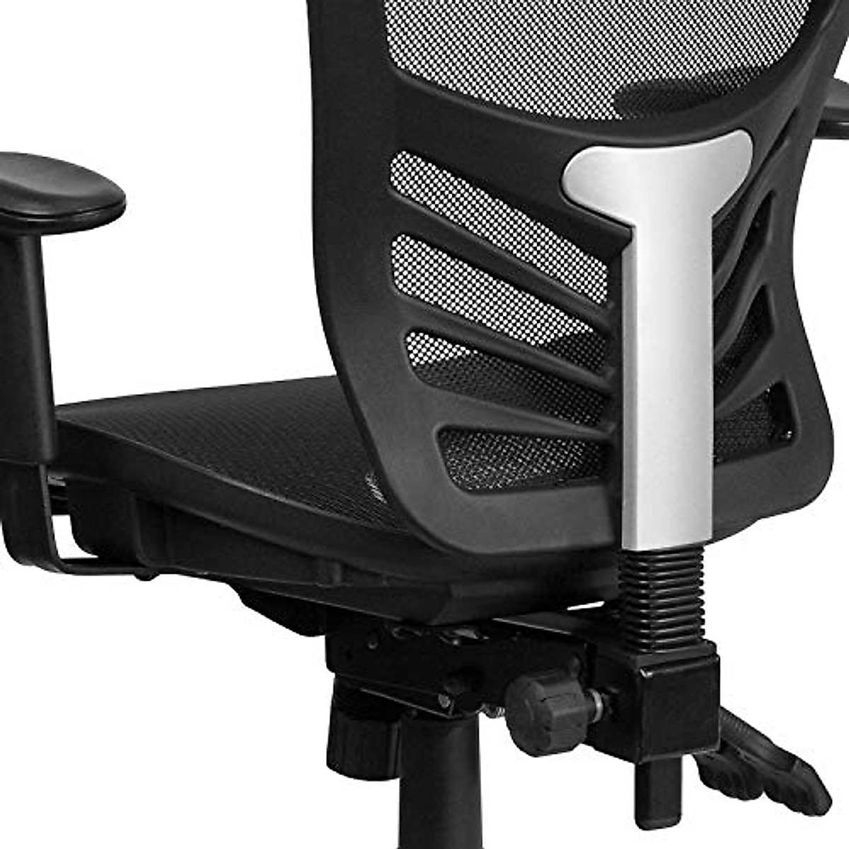 Flash Furniture Nicholas Mid-Back Transparent Black Mesh Multifunction Executive Swivel Ergonomic Office Chair with Adjustable Arms