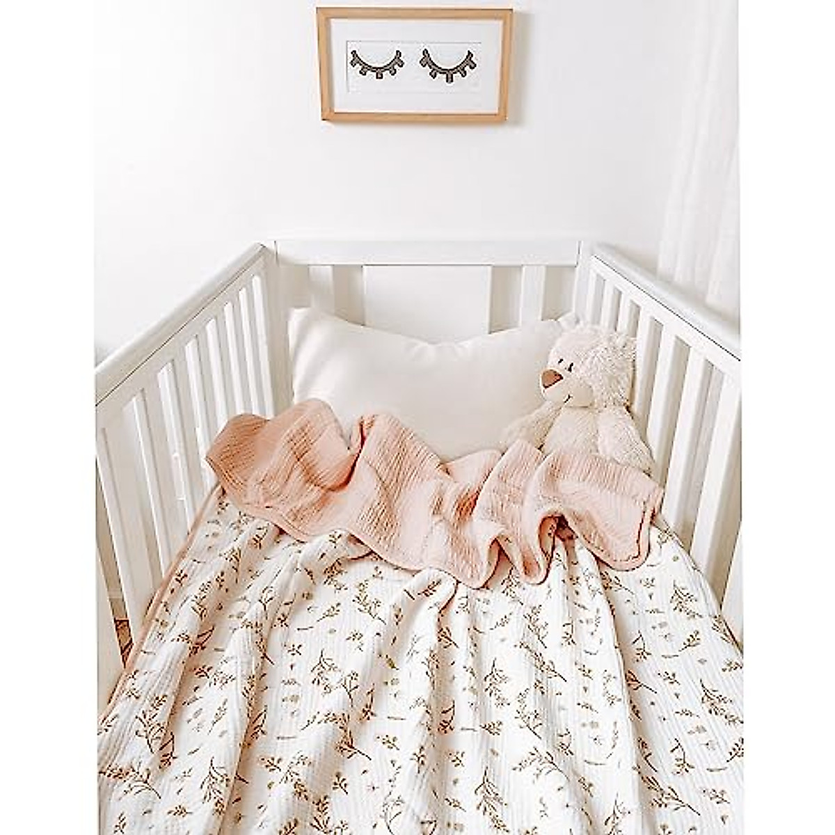 Toddler Blankets for Girls, Reversible Blanket 100% Cotton(Muslin) Baby Bed Blankets Super Soft Crib Blanket for Baby Infant Toddler 44"x47" (Pink Floral)