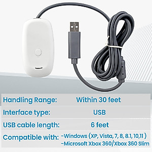 OSTENT USB Wireless Controller PC Laptop Computer Receiver for Microsoft Xbox 360 Slim Game Color White