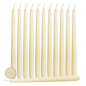 12 Pack Tall Taper Candles - 12 Inch Woolwhite Dripless, Unscented Dinner Candle - Paraffin Wax with Cotton Wicks - 10 Hour Burn Time