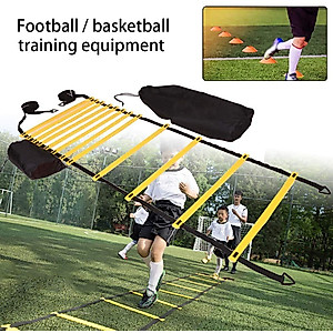 20ft Agility Ladder Agility Training Equipment, Speed Ladder, Football Ladder, Training Ladder, Soccer Ladder Workout, Football Training Kit, with 12 Speed Training Cones and Resistance Parachute