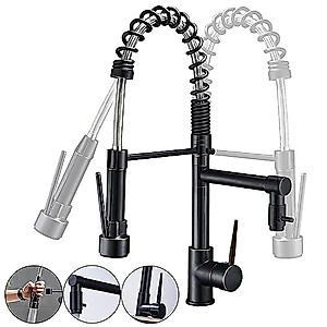 Kitchen Sink Faucet Dual Spout 360 Degree Rotation Spring Pull Down Sprayer Deck Mounted Hot Cold Water Mixer Taps
