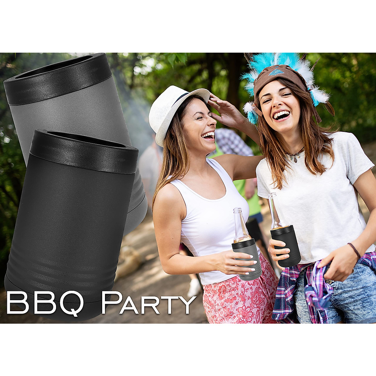 Stainless Steel 12 oz Double Wall Vacuum Insulated Can or Bottle Cooler Keeps Beverage Cold for Hours Beverage Holder Fits 16 oz Cans - Men Women Gift (Black)