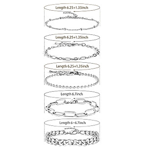 Elegance 11 designs Silver Link Bracelet for Women Silver Plated Dainty Link Beads Bracelets Adjustable Layered Metal Link Bracelet Set Handmade Fashion Jewelry