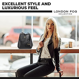 LONDON FOG COCO Lizard Shoulder Bag for Women, Vegan Leather Handbags - Cognac Lizard 1