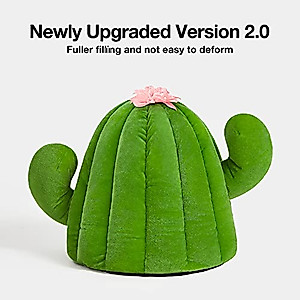 VETRESKA Cute Cactus Cat and Dog Bed, Cats Cave Dog House, Comfy Pet Bed with Machine Washable Nest Cushion for Cats, Dogs, Puppy, Kitty, Kitten, Rabbit, Green Cactus