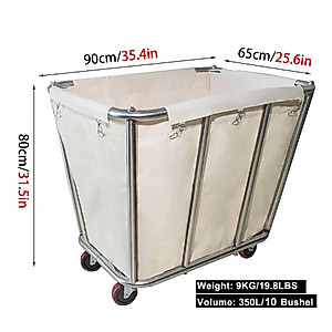 Laundry Cart,Industrial Commercial Large Rolling Laundry Cart Dirty Clothes Bin with Wheels,Heavy Duty Canvas Hamper,10 Bushel,Beige,260LBS Load Laundry Cart (Beige)