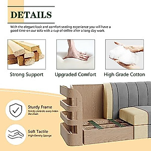 Shintenchi Upgraded Convertible Sectional Sofa Couch, 3 Seat L Shaped Sofa with High Armrest Linen Fabric Small Couch for Living Room, Apartment and Office (Grey)