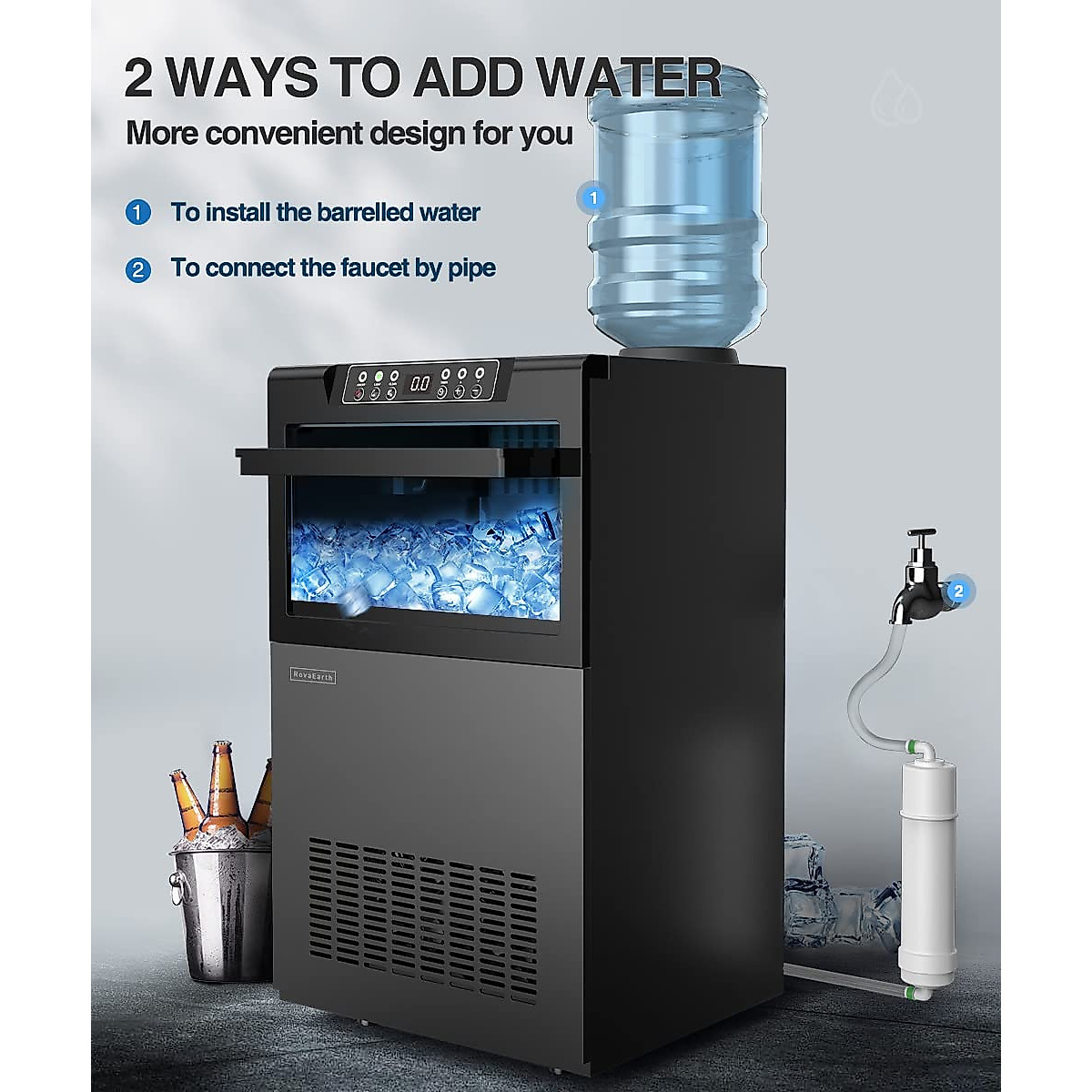 Commercial Ice Maker, SodaPer 110V Automatic Ice Making Machine Stainless Steel 180 lbs/24H, Storage Capacity 55 lbs, Freestanding Ice Maker Machine for Office/Restaurant/Bar/Coffee…