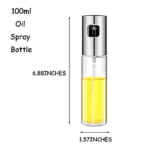 Oil Sprayer for Cooking, Olive Oil Sprayer,‎100ml Olive Oil Spray Bottle for Air Fryer, Food-Grade Oil Mister Transparent Glass Spray Bottle for Kitchen, BBQ, Salad, Baking, Roasting
